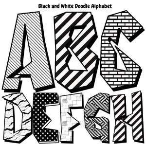 7 Block Bulletin Board Black & White Scribble Doodle Alphabet Dot ...