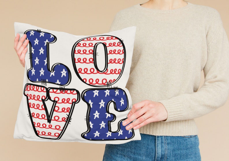 Patriot Font, Doodle Letters Png Bundle, USA Flag Doodle Letters, Hand ...