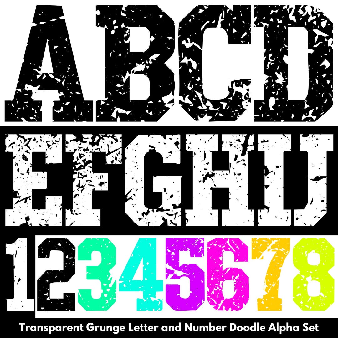 Varsity Doodle Letters PNG | Grunge Alpha Png | Distressed Alphabet ...