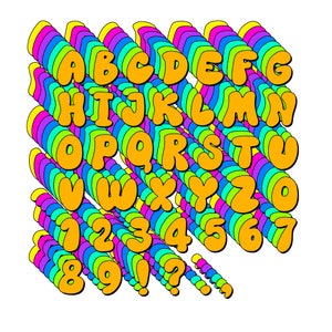Cute Groovy Alphabet Png, Retro Letters Png, Bright Neon Color Palette ...