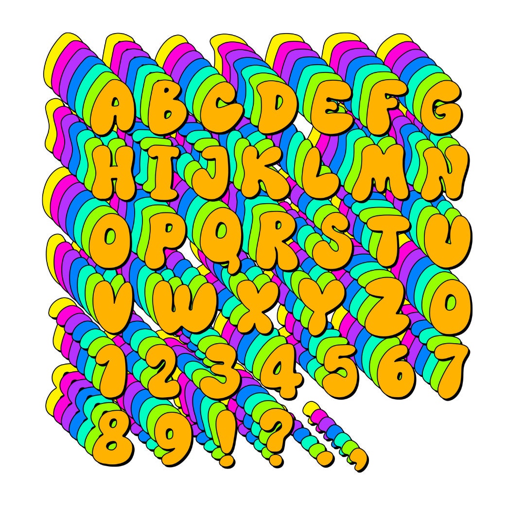 Cute Groovy Alphabet Png, Retro Letters Png, Bright Neon Color Palette ...