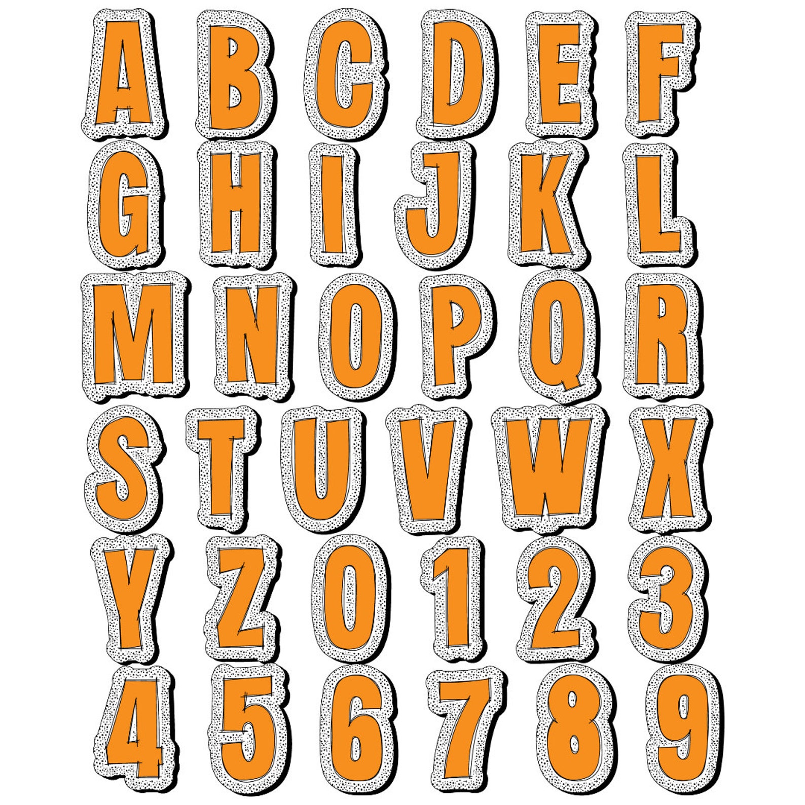 Bright Spotty Doodle Alphabet Letters, Doodle Dalmatian Dots PNG, Neon ...