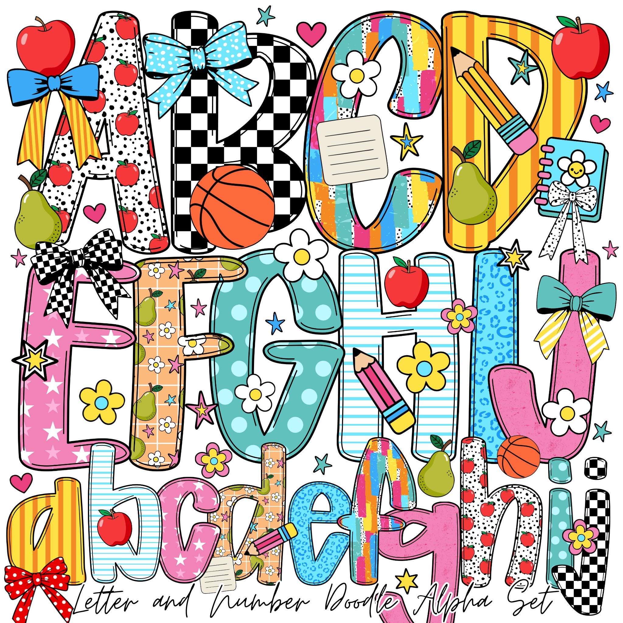 Preppy Retro Back to School Teacher Alphabet | Doodle Alpha Font ...