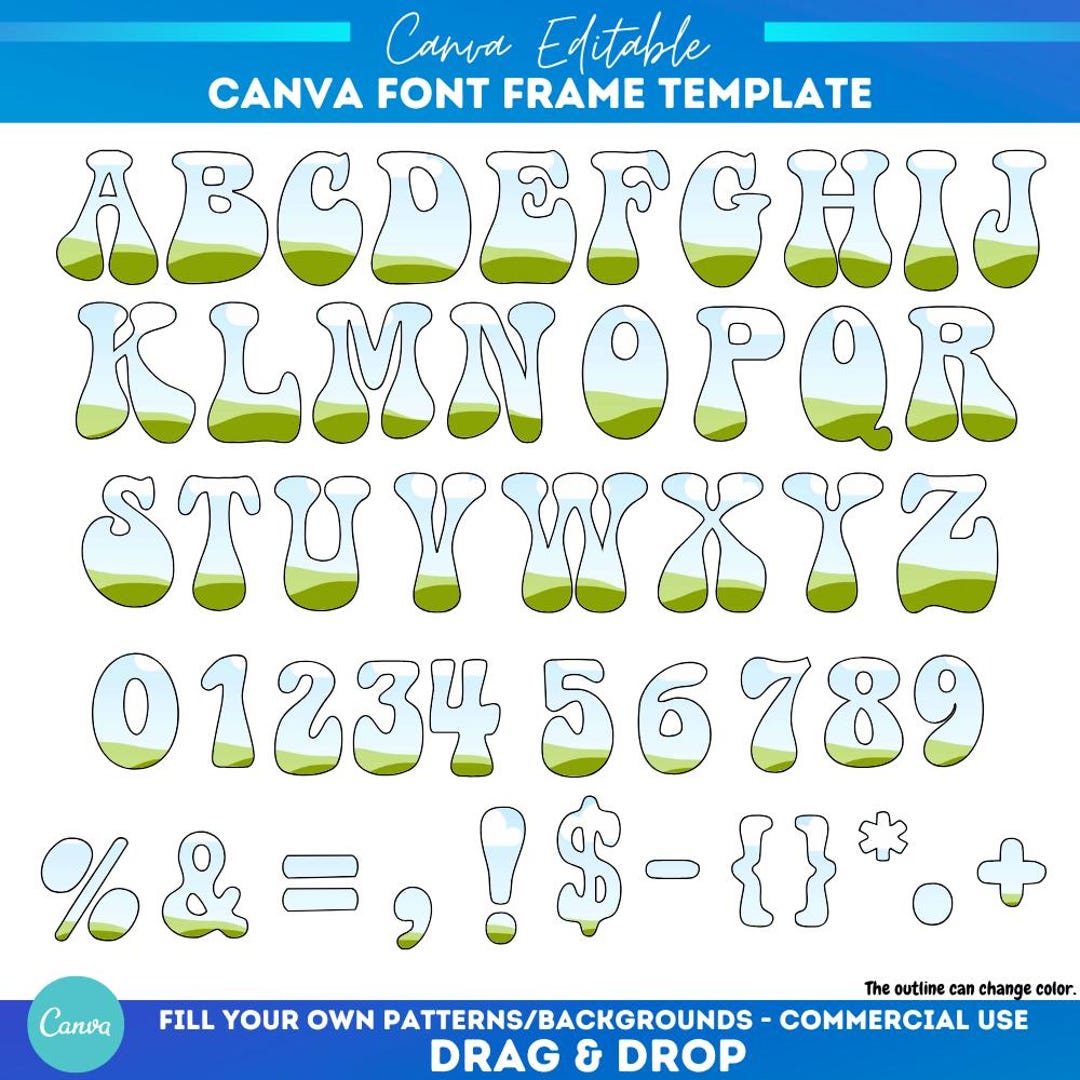 Retro Groovy Canva Frame Doodle Alphabet Uppercase, Lowercase and ...