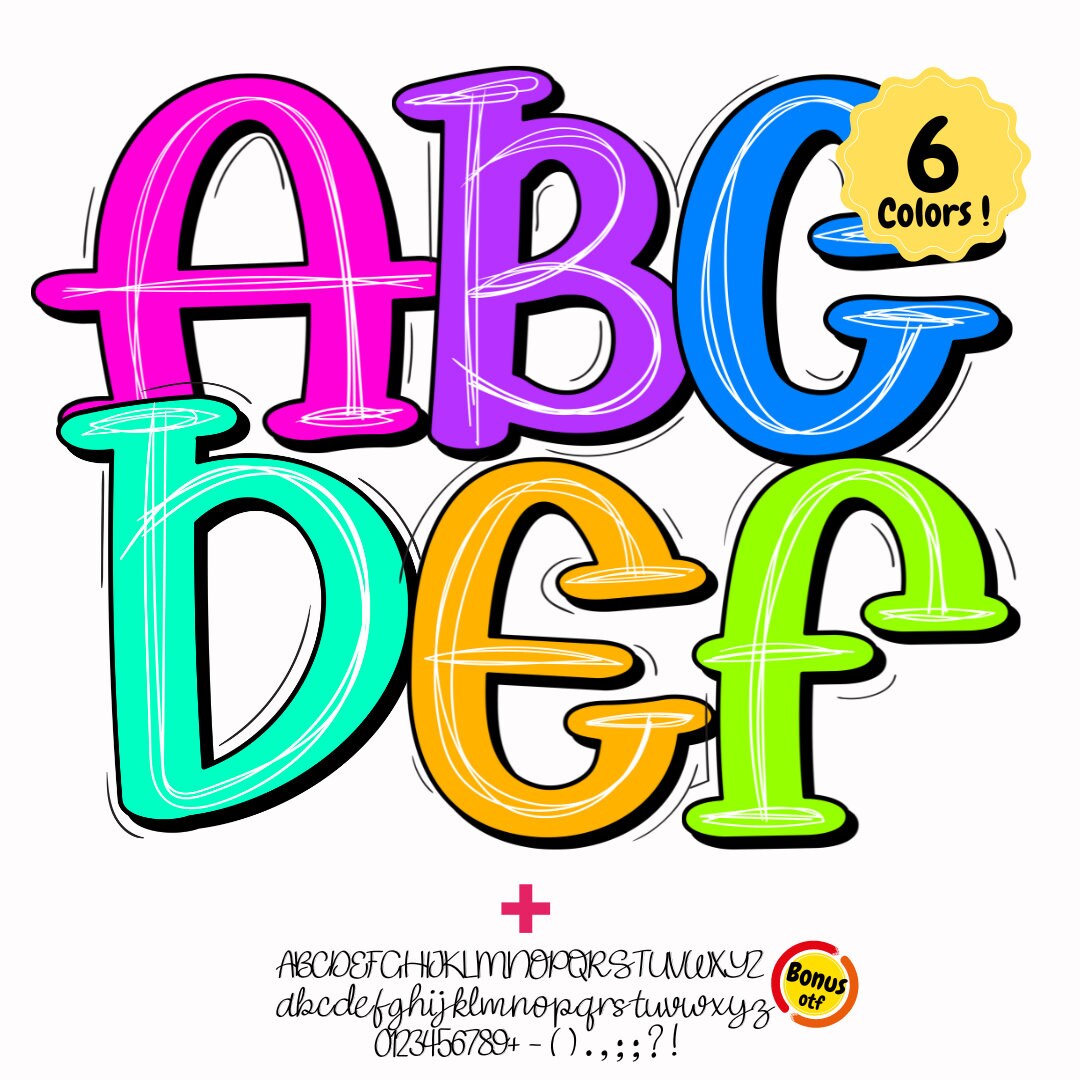 Bright Scribble Doodle Alphabet PNG Uppercase and Number Alpha Pack ...