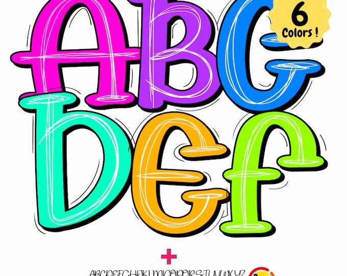 Bright Scribble Alphabets, Bright Colors, Doodle Letters, Hand Drawn ...