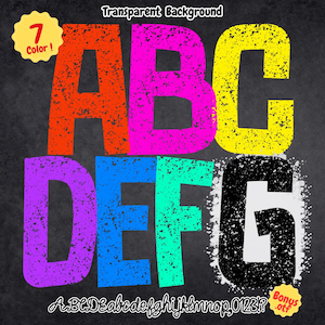 Bright Grunge Neon Doodle Letters PNG: Retro, Bold, Distressed, Back to ...