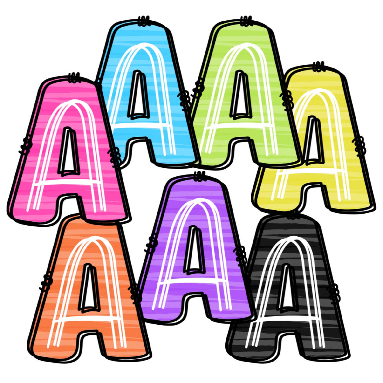 Neon Scribble Doodle Alphabet & Grunge Distressed Font Set ...