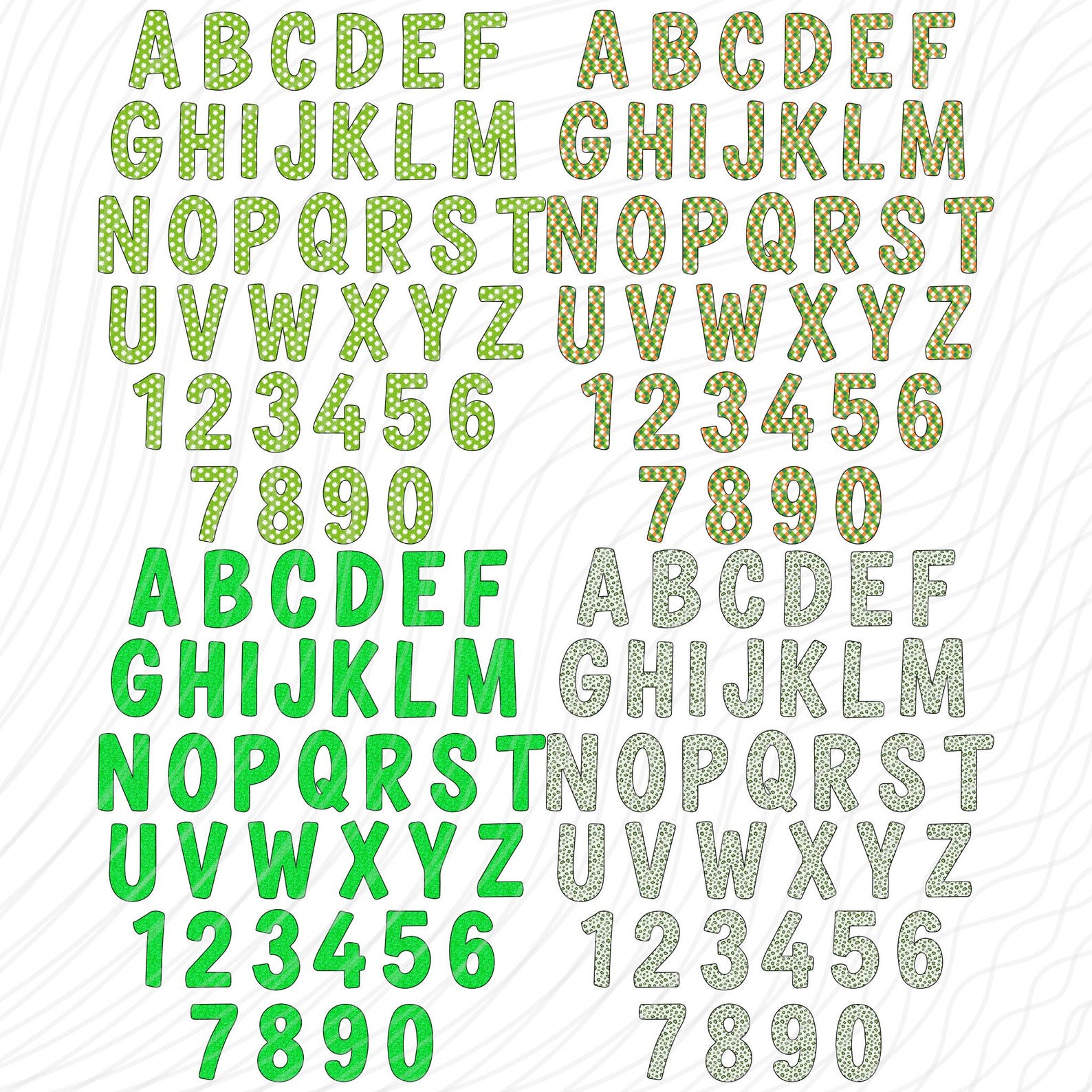 St Patrick's Day Alphabet PNG | Shamrock Alpha Set | St Patty's Doodle ...