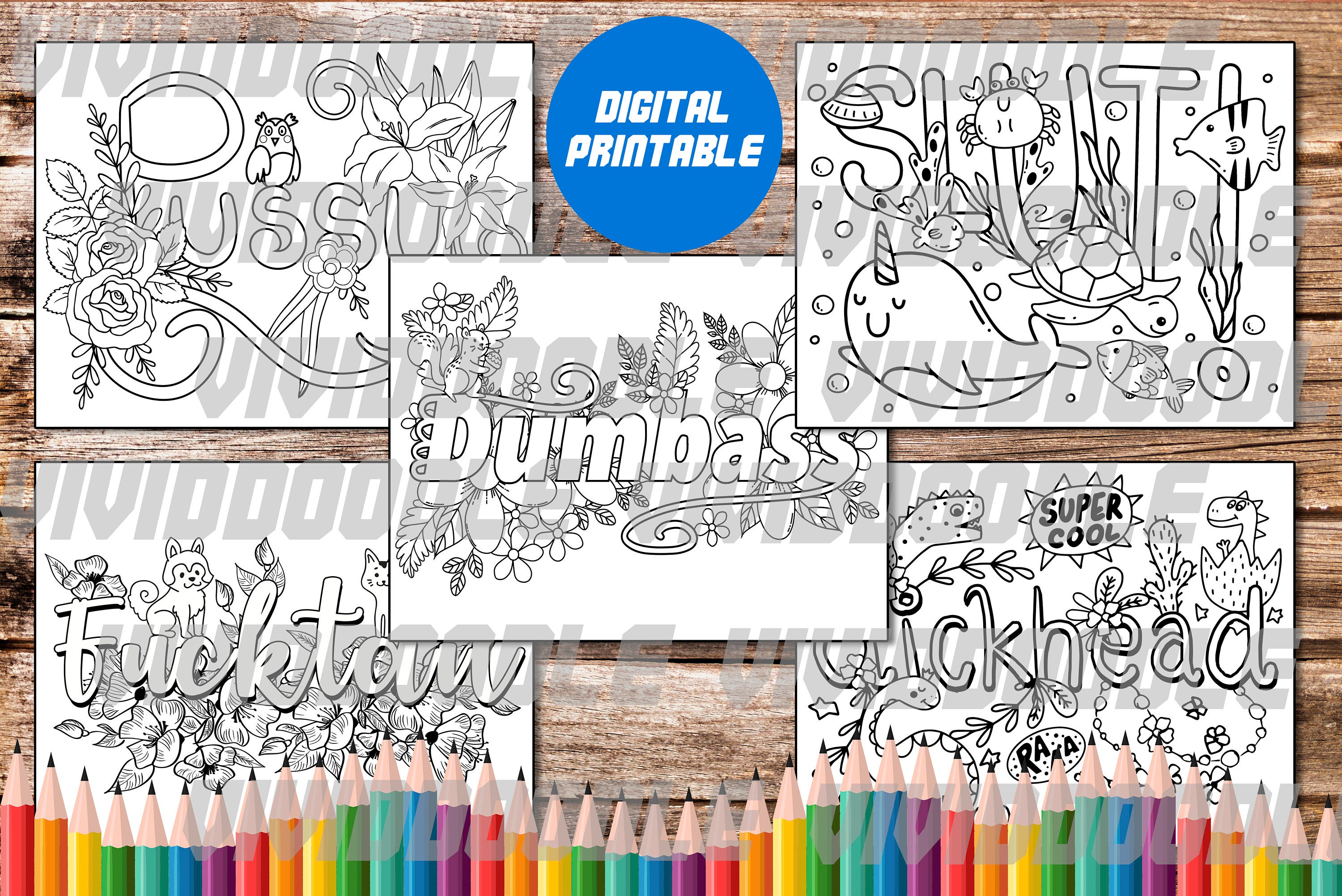 Animal Swear Word Coloring Page Digital Coloring Pages clip | Etsy