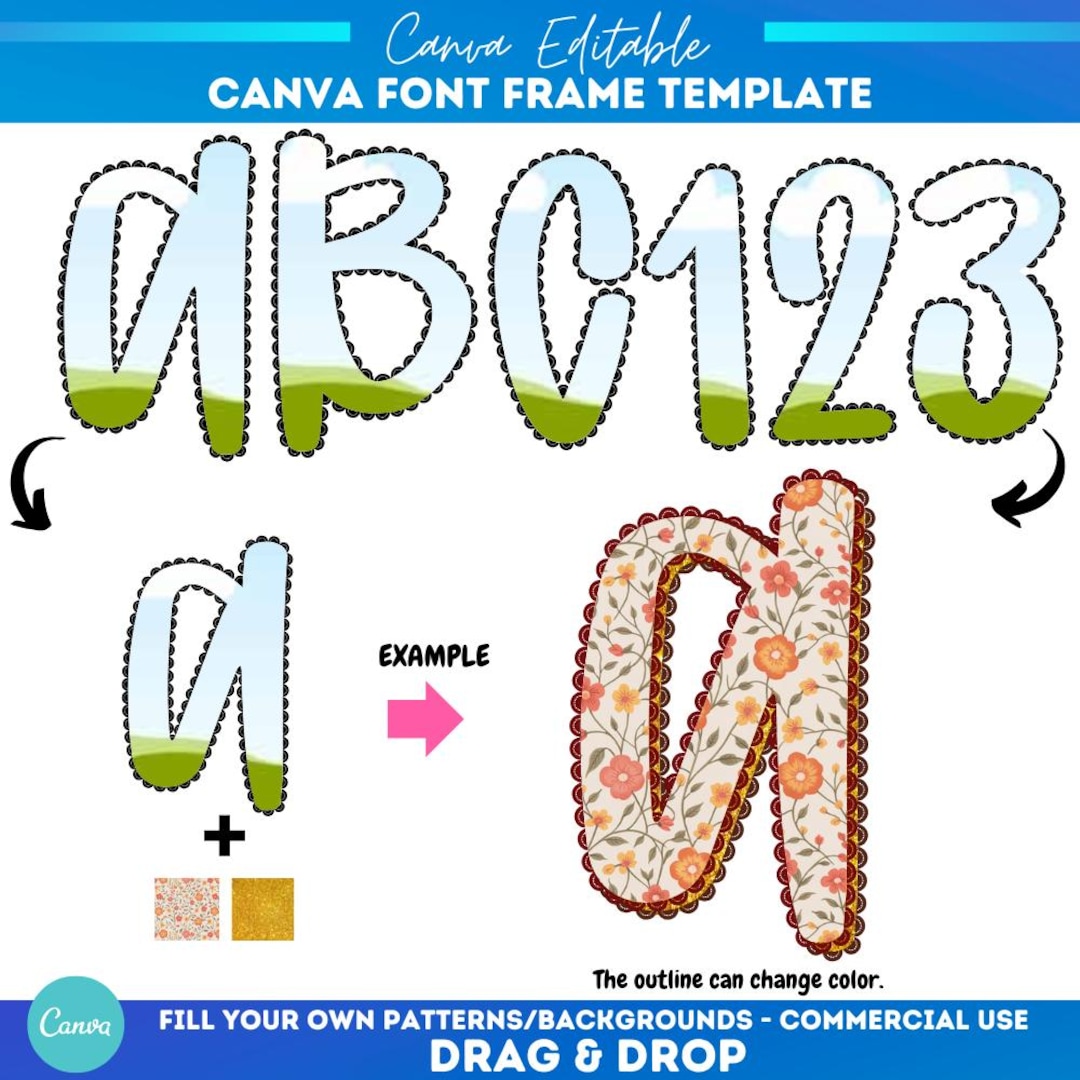 Preppy Canva Lace Alpha Template | Lace Border Alphabet | Canva Frame ...