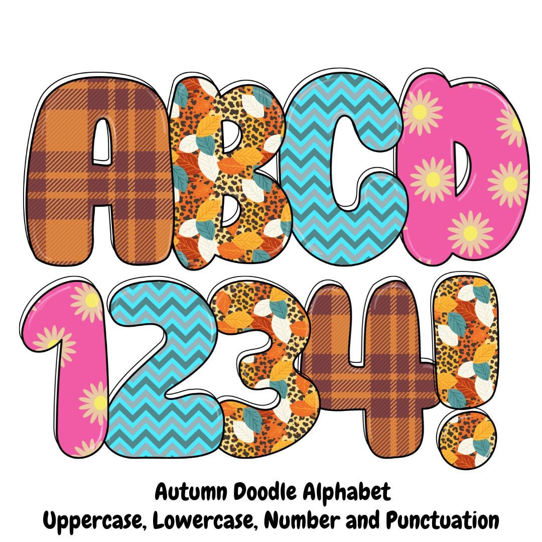 Fall Doodle Letters | Uppercase, Lowercase, Numbers | 4 Pattern Fall ...