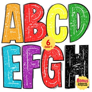 Bright Neon Doodle Letters PNG: Retro, Bold, Grunge, Distressed, Hand ...