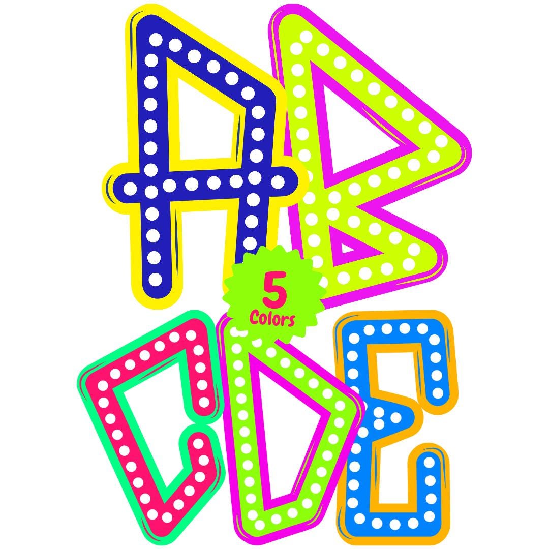 Bright Neon School Dot Font Bundle Png, Colorful Alphabet Doodle ...