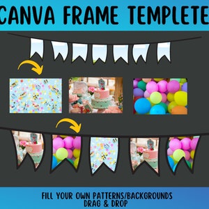 Bunting Canva Frame, Digital Bunting Clipart, Canva Template, Bunting ...