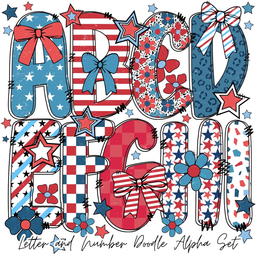 Doodle American Flag Alphabet | Patriotic American Flag Letter and ...