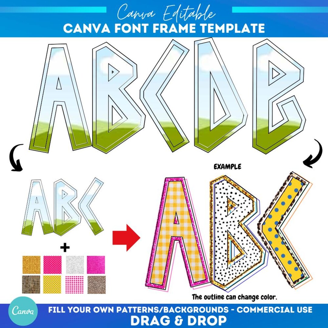 Canva Frames Font | Doodle Letter | Sublimation Design | Custom Fill ...