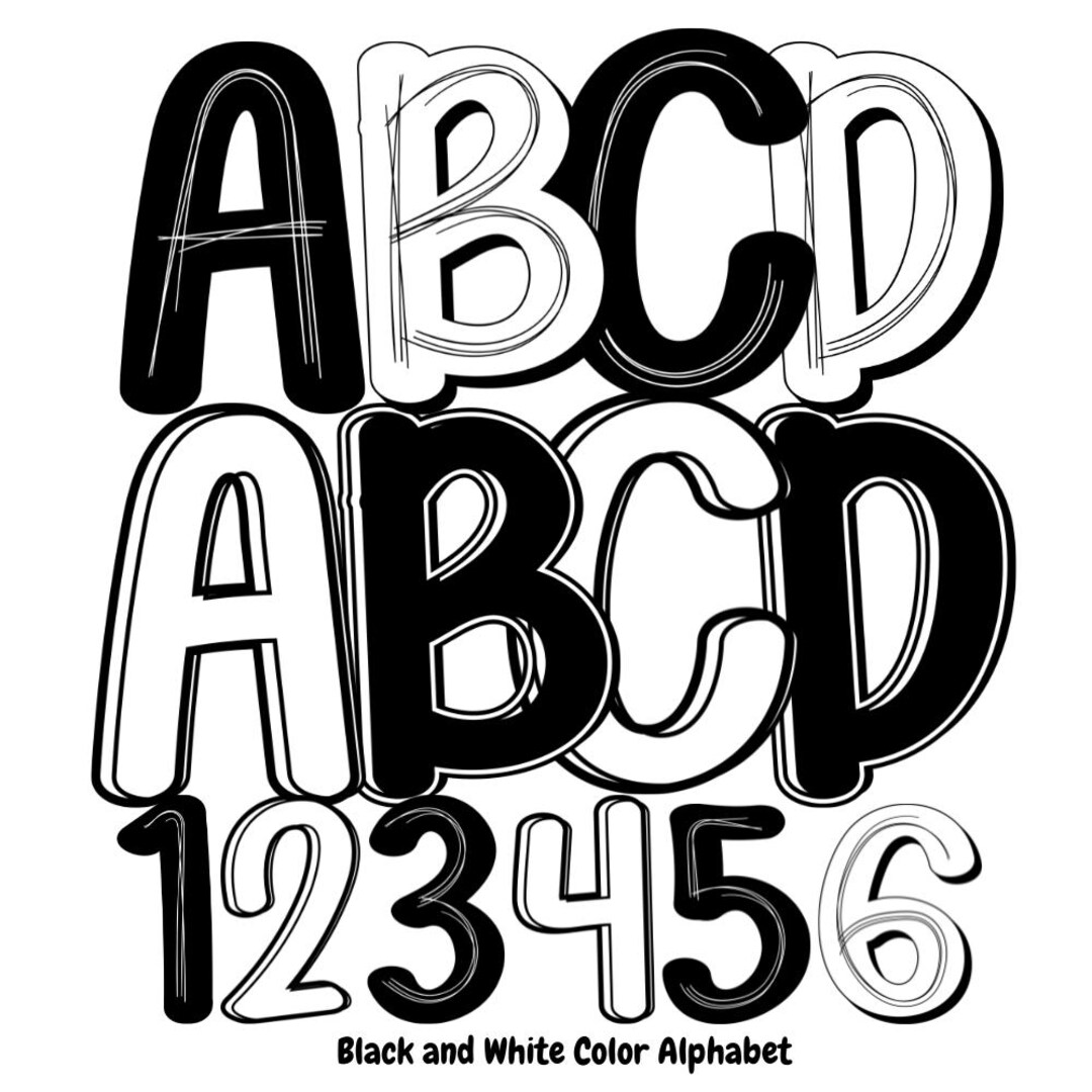 Dot and Scribble Black and White Doodle Alphabet , Letters Bulletin ...