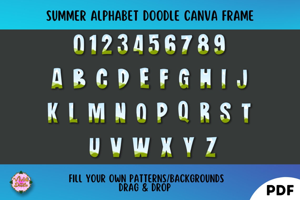 Canva Frame Doodle Alphabet and Numbers, Canva Letters Template Custom ...
