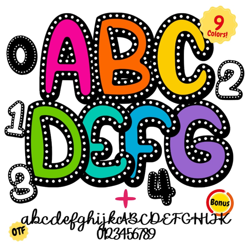 Bright Neon Dalmatian Dots Font Png , Polka Dot Alphabet, Marquee ...
