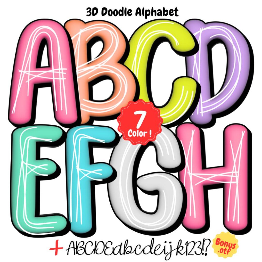 Neon Scribble Chubby 3D Inflated Puffy Neon Alphabet & Numbers: 3D ...