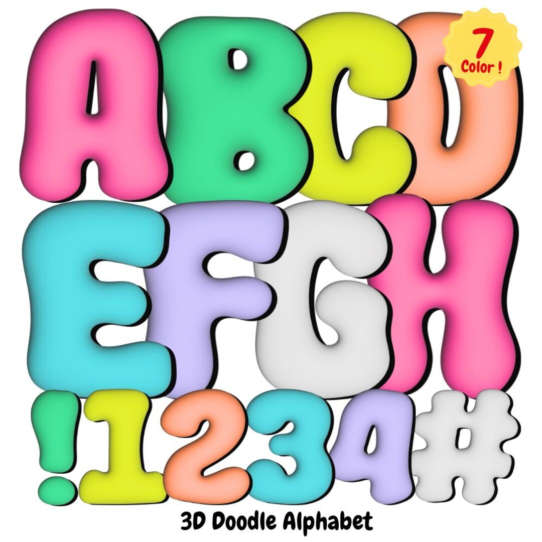Retro Groovy Back to School 3D Inflated Puffy Neon Alphabet & Numbers ...