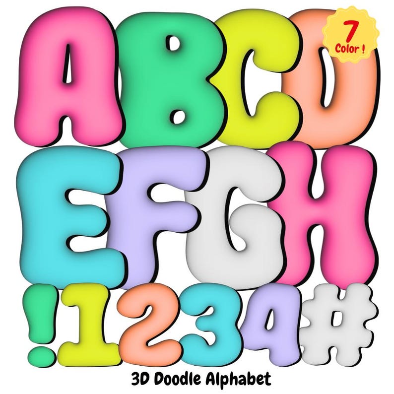 Retro Groovy Back to School 3D Inflated Puffy Neon Alphabet & Numbers ...