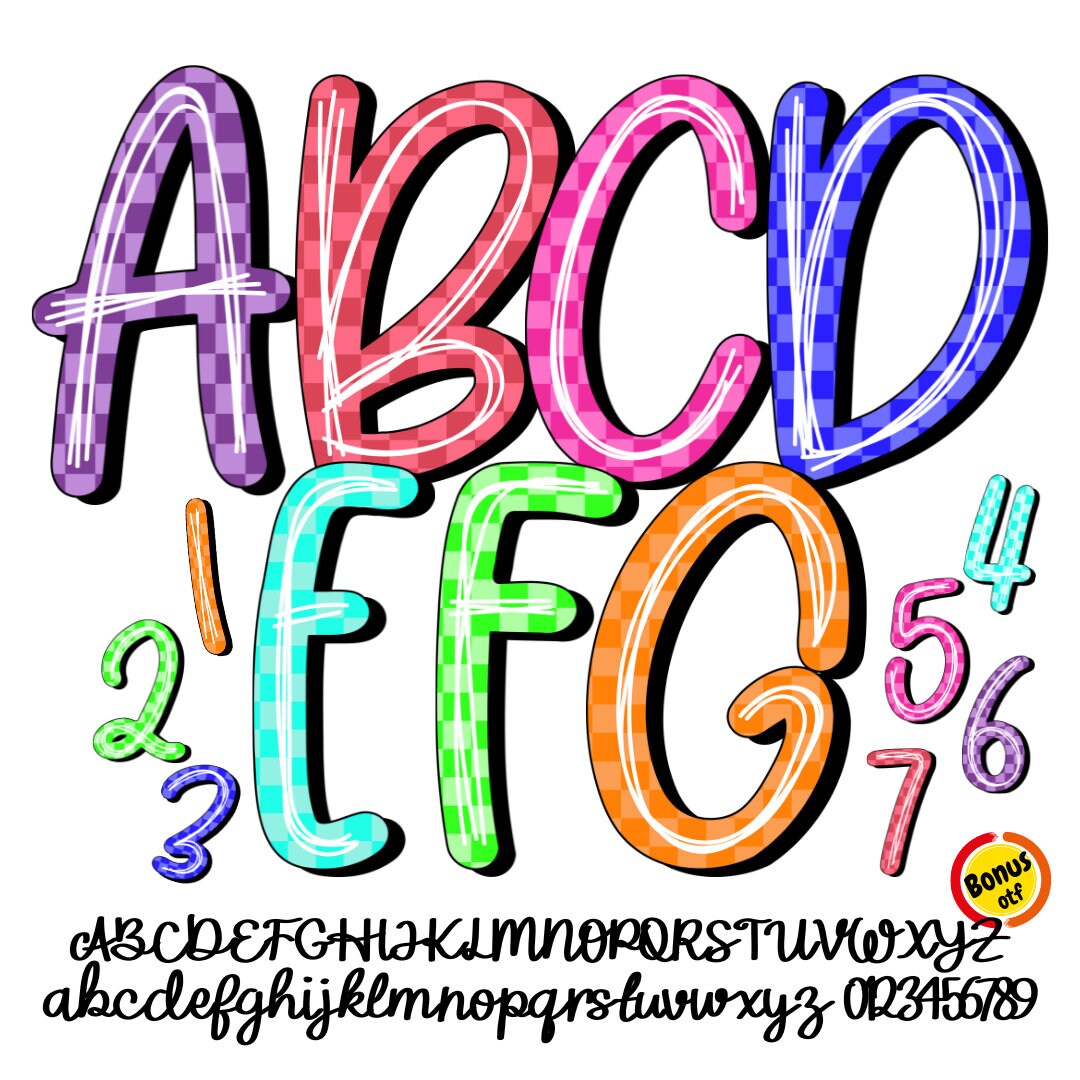 Scribble Alphabet With Checkered Pattern Png, Kids Font Letters ...
