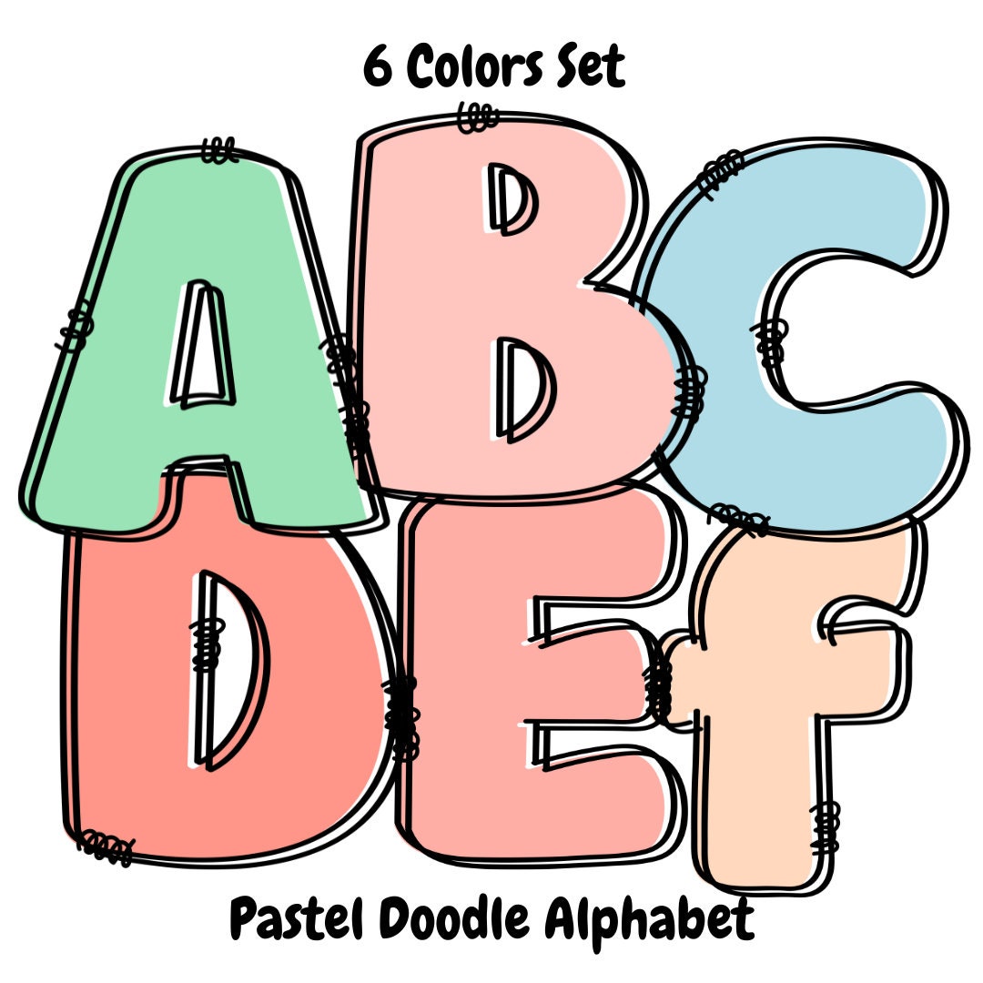 Pastel and Neon Doodle Alphabet PNG: Bright, Colorful School Fonts for ...