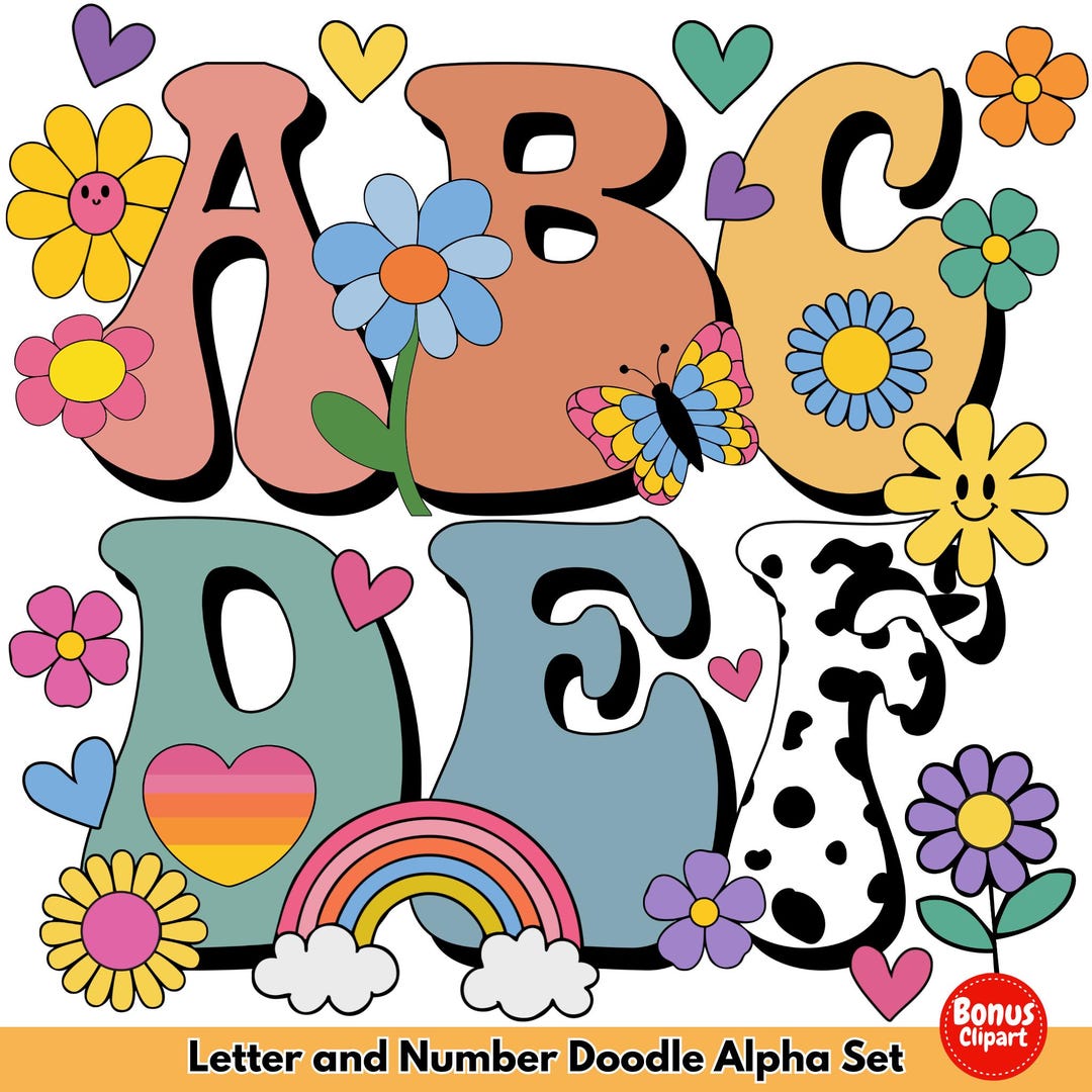 Retro Alphabet Clipart | Groovy Alphabet Png Bundle | Spring Retro Mama ...