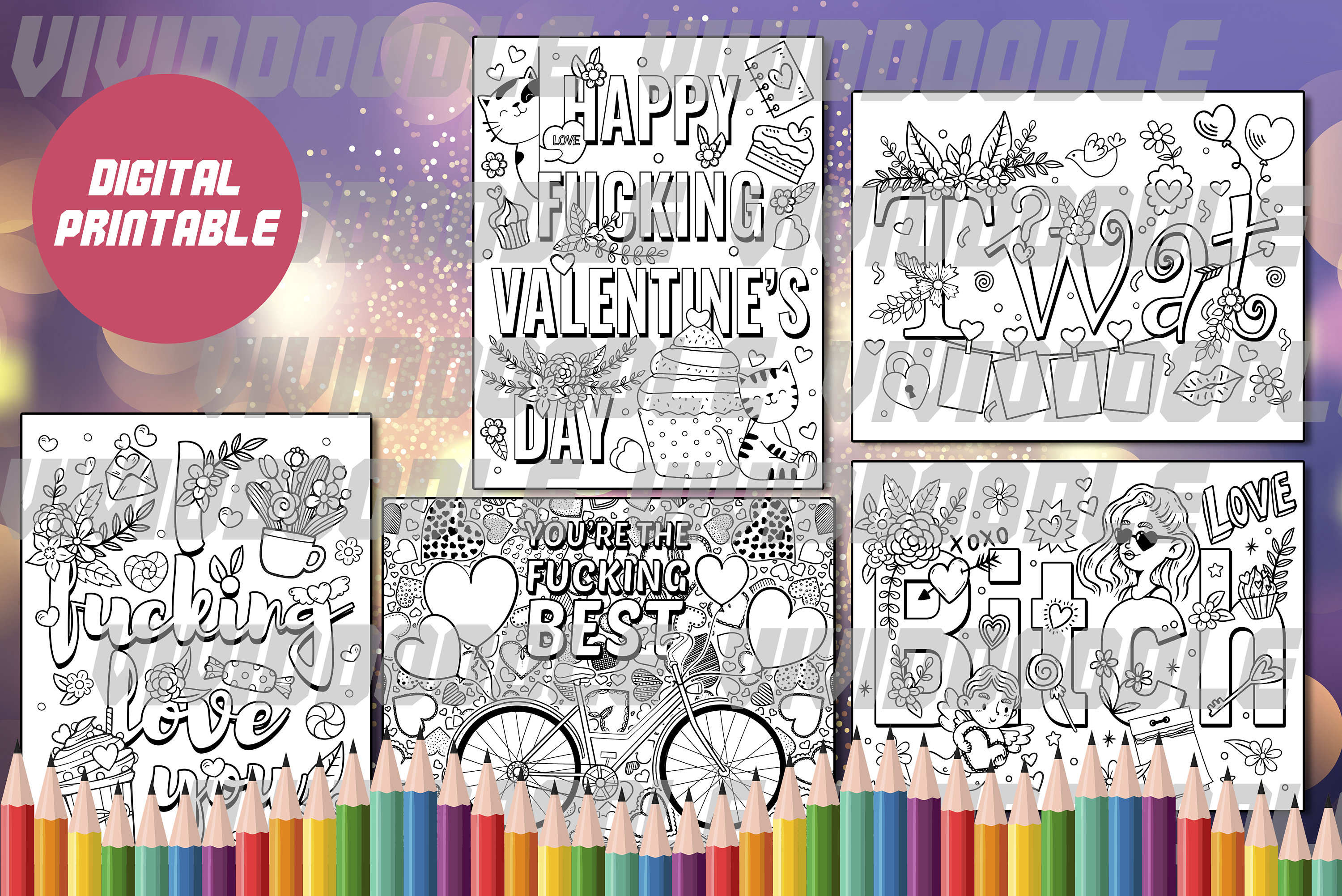 Valentine's Day Swear Word Coloring Page Coloring Pages Instant ...