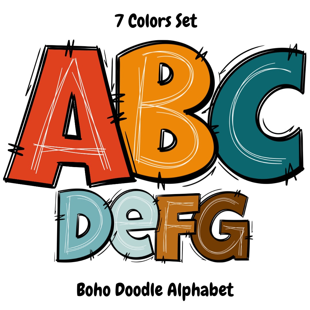 Doodle Alphabet Set: Hand-drawn, Scribble, Boho, Classic Fonts - Pngs ...