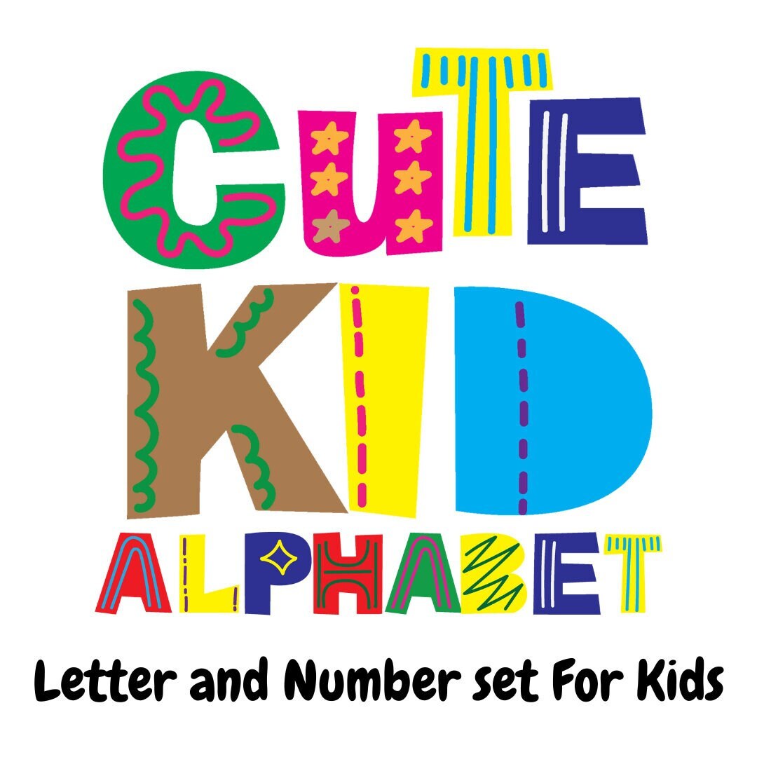 Cute Kids Doodle Alphabet, Doodle Letters Png & Numbers Bright Colors ...