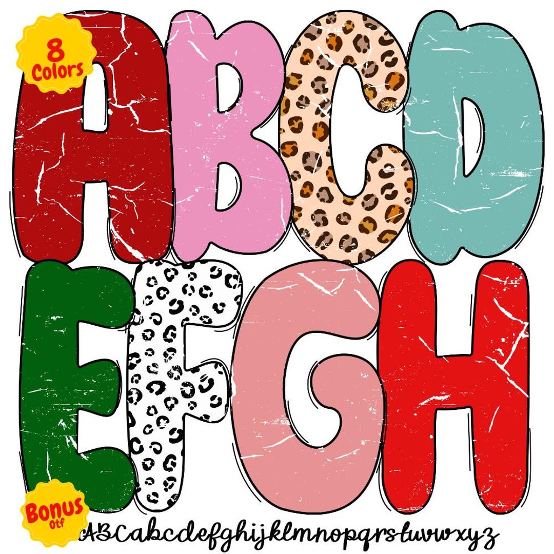 Christmas Leopard Bundle Png, Christmas Doodle Letters and Number ...