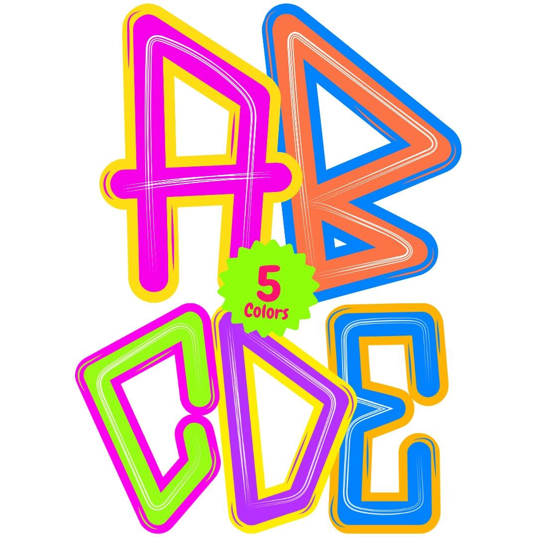 Bright Neon School Font Bundle Png, Colorful Alphabet Doodle, Classroom ...