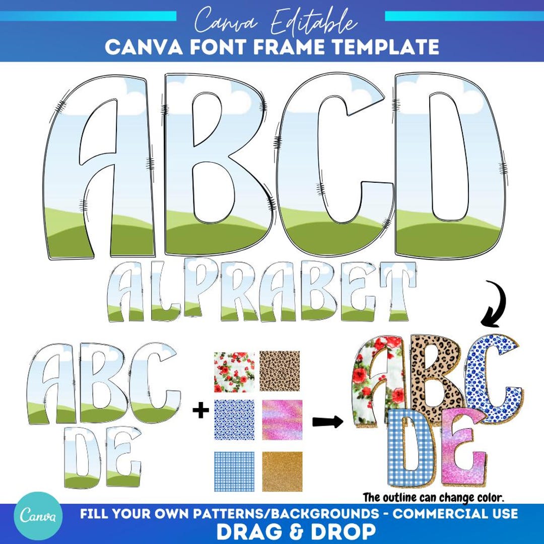 Alphabet Editable Canva Template Doodle Letter Frame | Editable Font ...
