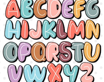 Retro Doodle Scribble Letters PNG in 9 Colors, White Center Line, Boho ...