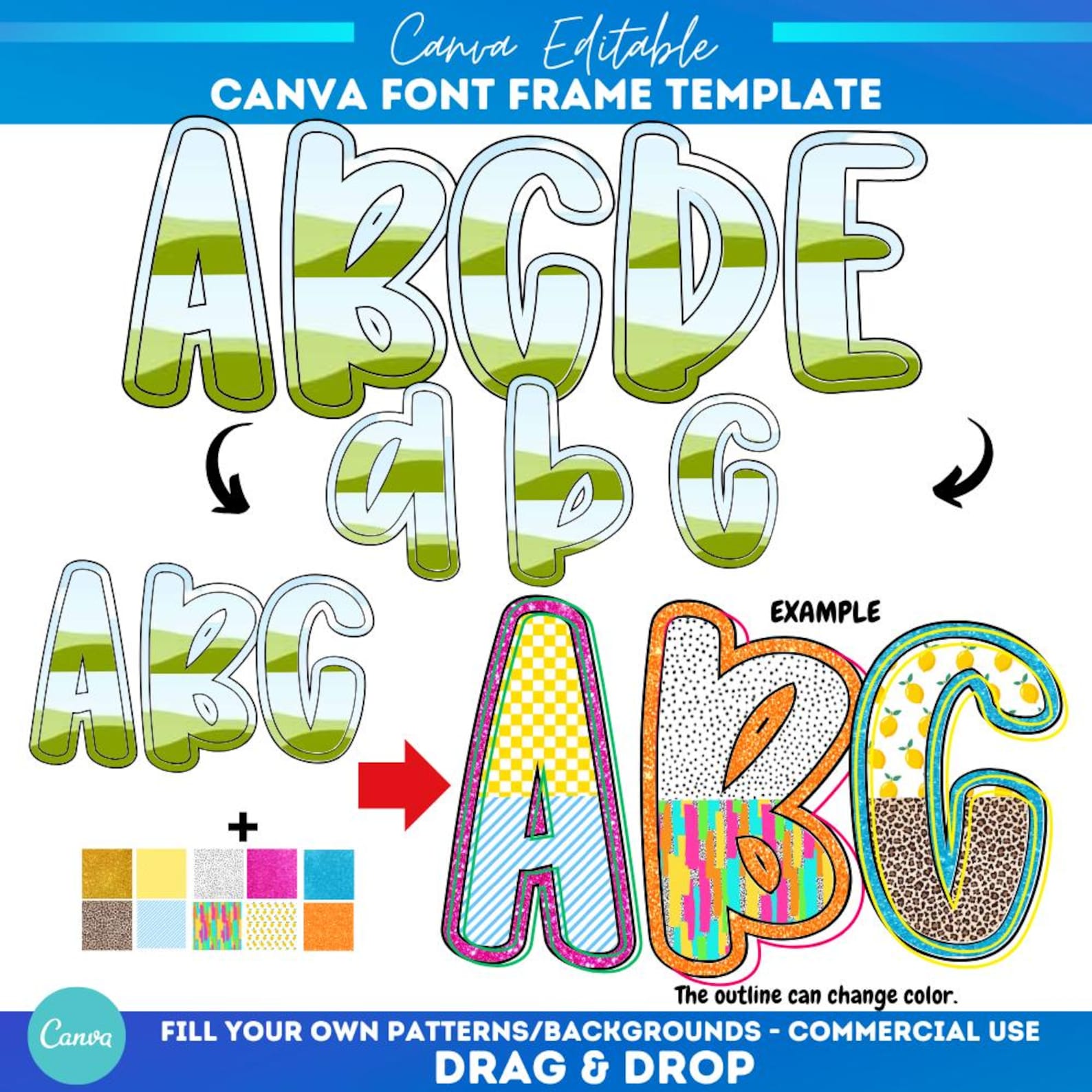 Preppy Letters and Numbers Bundle Canva Frame Template | Sublimation ...