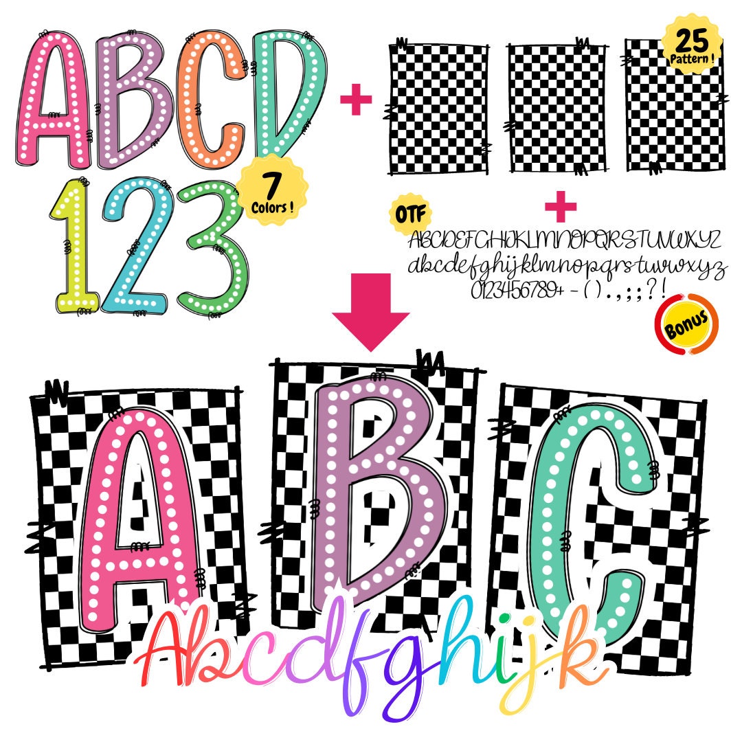 Dot Dalmatian Alphabet With Frame Checkered Background Png, Custom ...