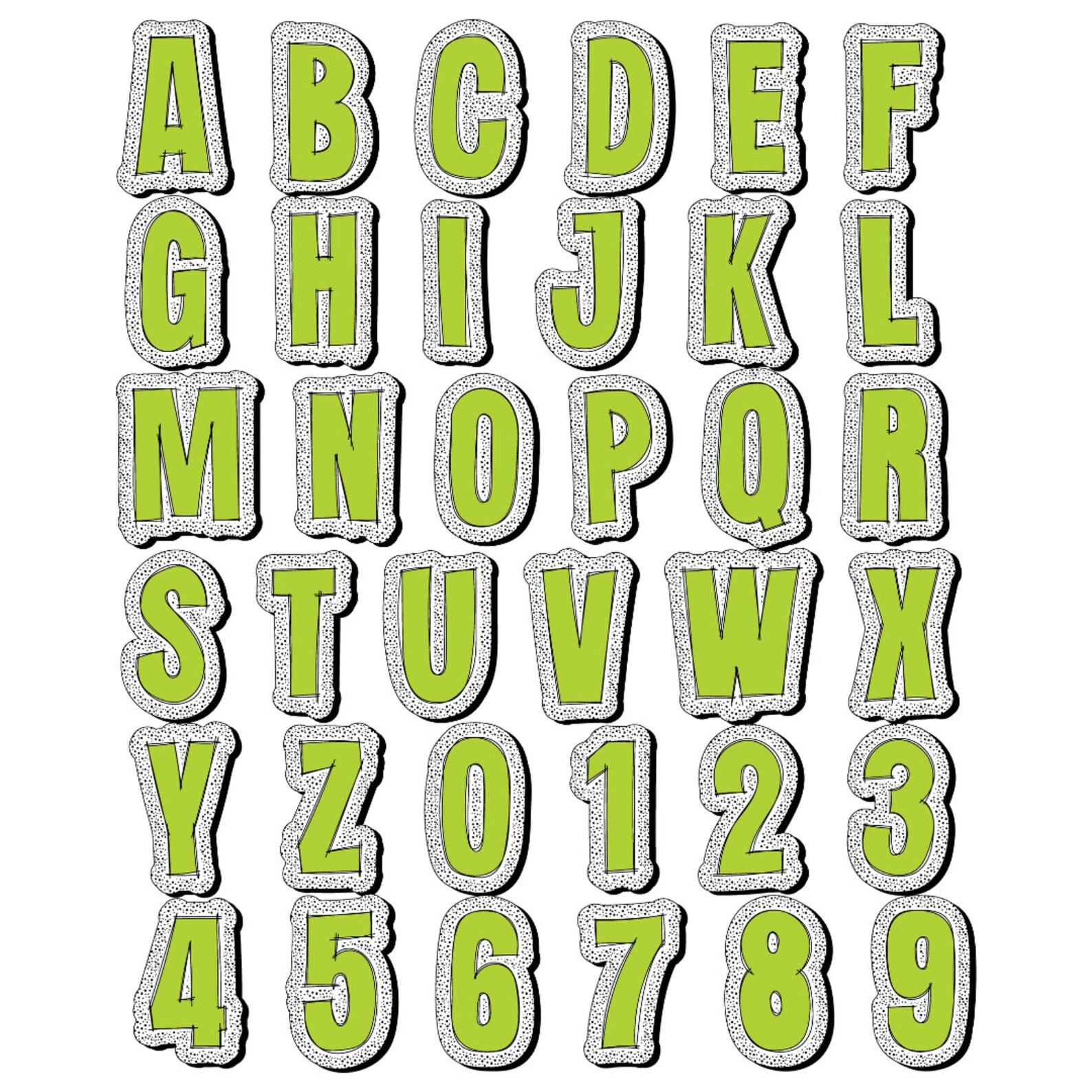 Bright Spotty Doodle Alphabet Letters, Doodle Dalmatian Dots PNG, Neon ...