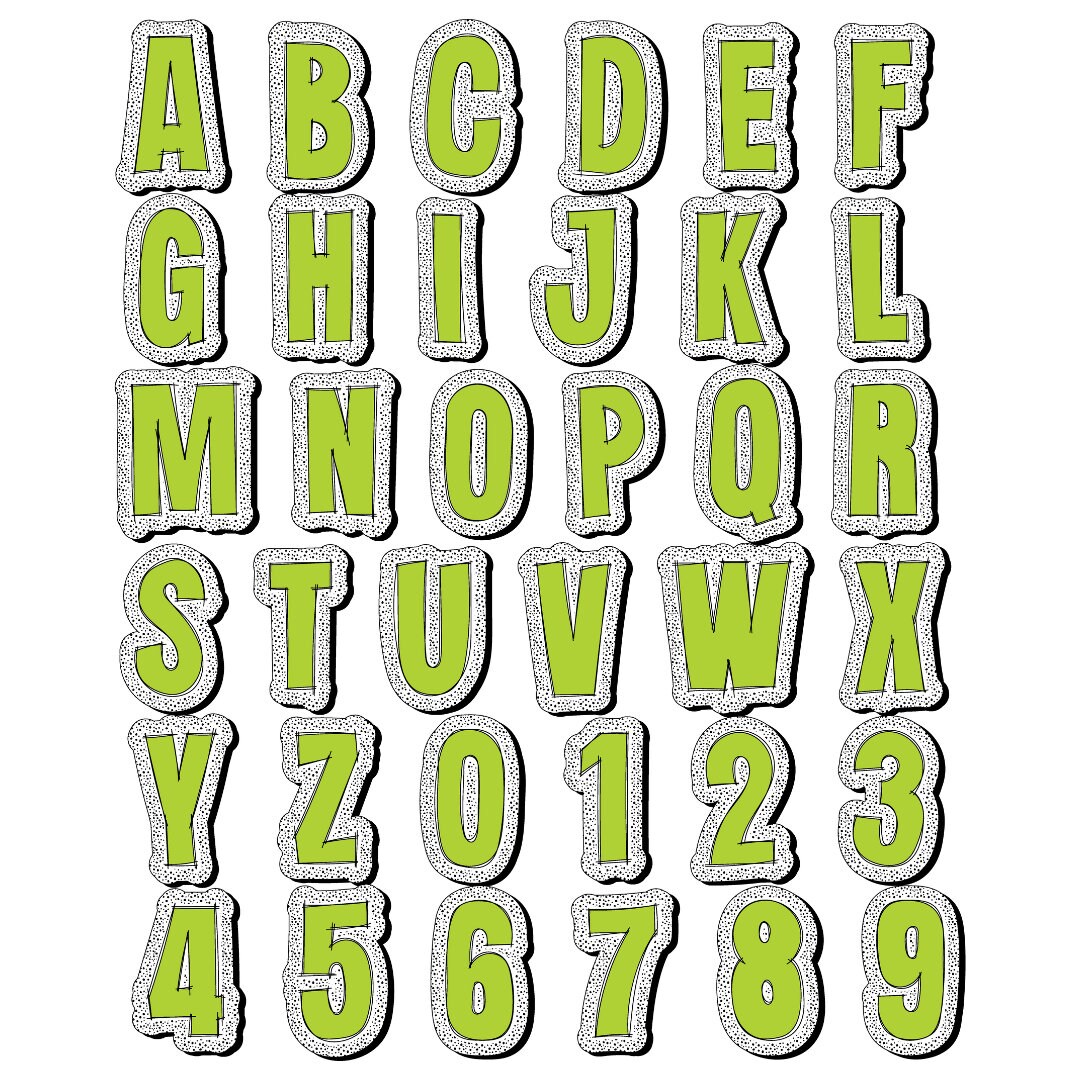 Bright Spotty Doodle Alphabet Letters, Doodle Dalmatian Dots PNG, Neon ...