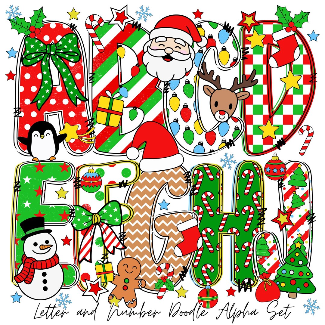 Christmas Alphabet Letters | Doodle Alpha Font Letter and Number ...