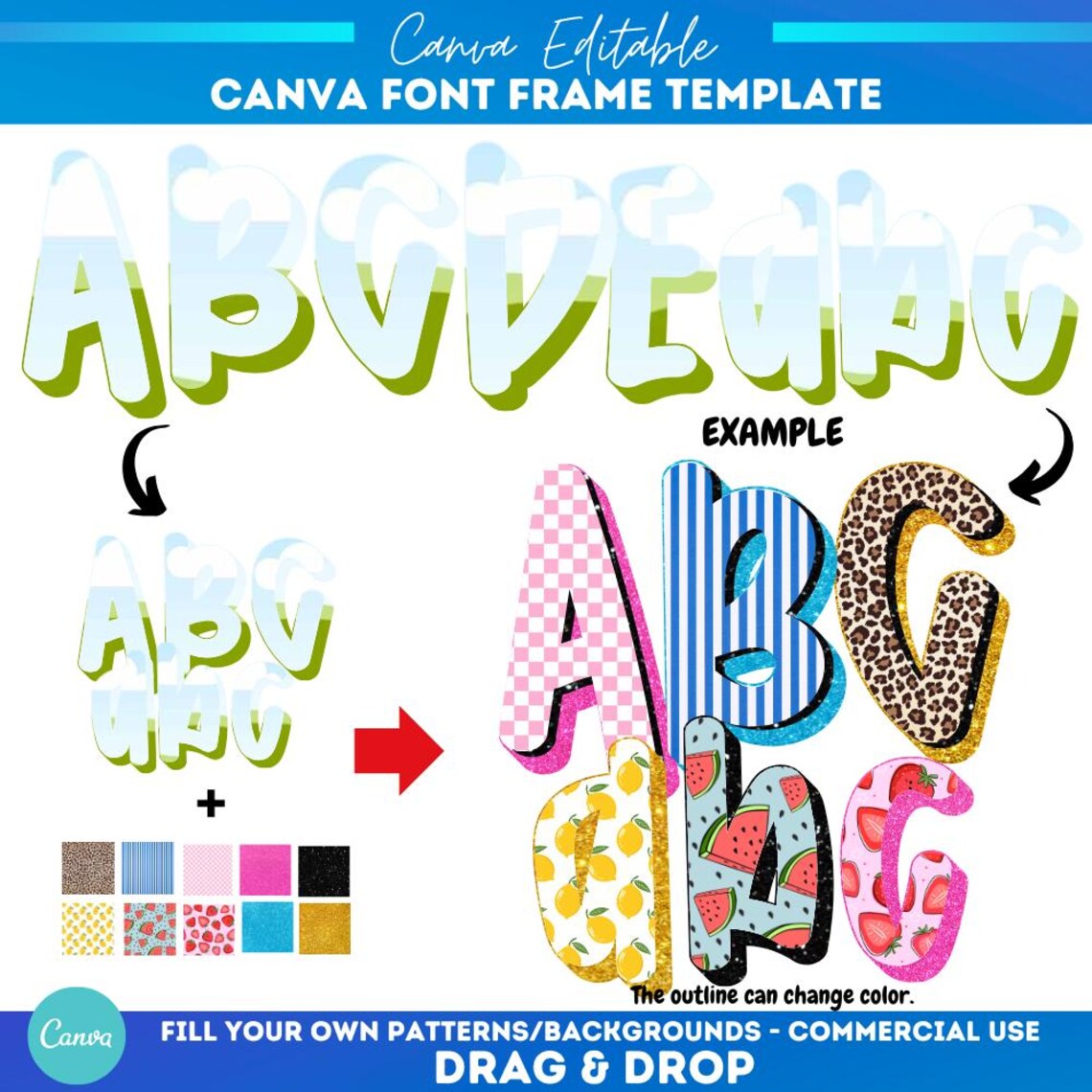 Preppy Alphabet Canva Template | Sublimation | Custom Fill Pattern ...