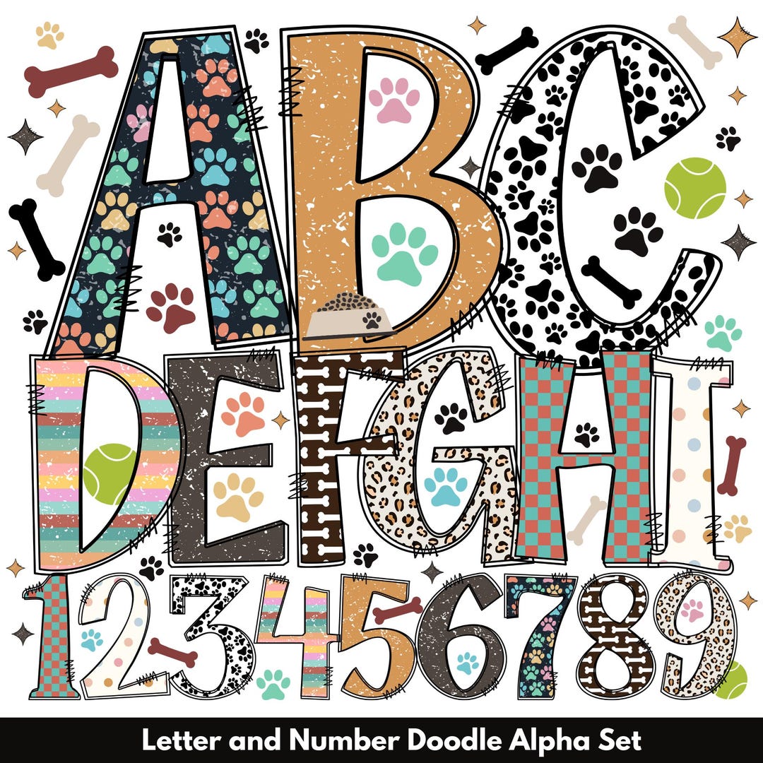 Pet Day Alphabet Bundle | Dog Lover | Doodle Letter and Number | Dog ...