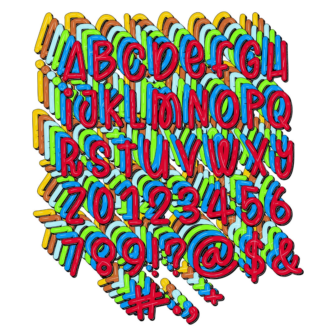 Summer Scribble Doodle Font: Colorful, Bright Alphabet Set PNG for ...