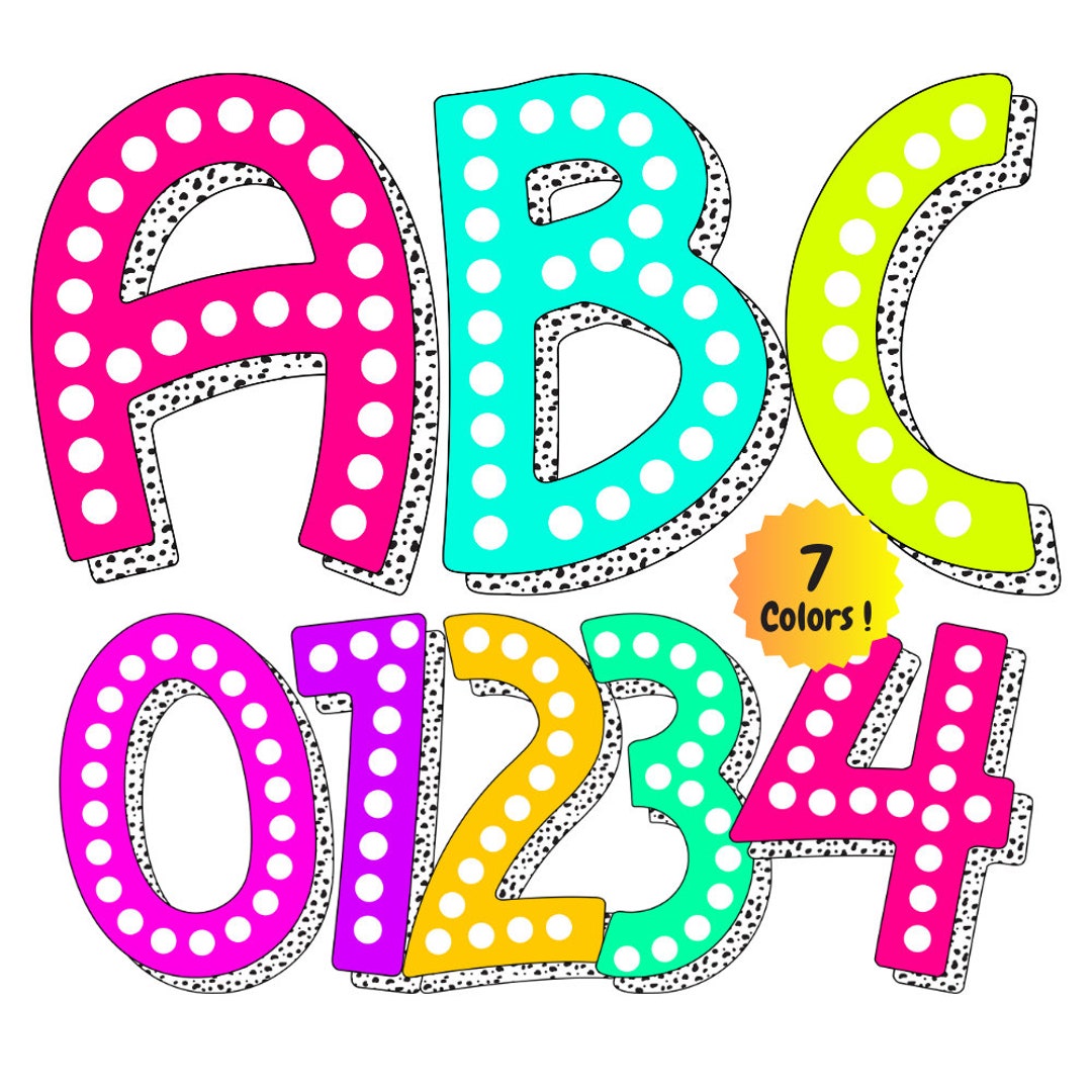 Neon Bold Letters Png, Alpha Sets Bundle, Polka Dot Alphabet Png ...