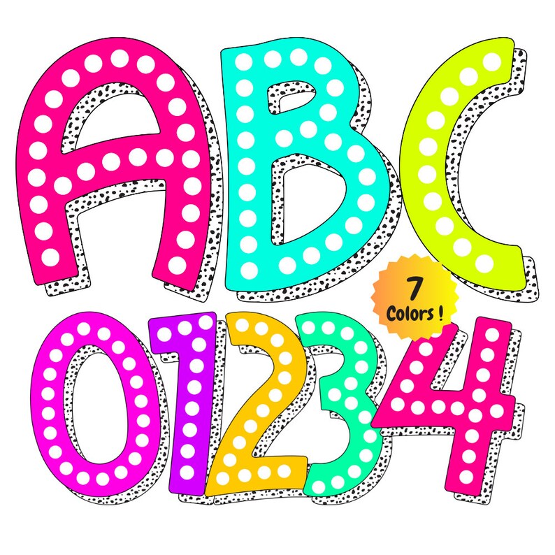 Neon Bold Letters Png, Alpha Sets Bundle, Polka Dot Alphabet Png ...