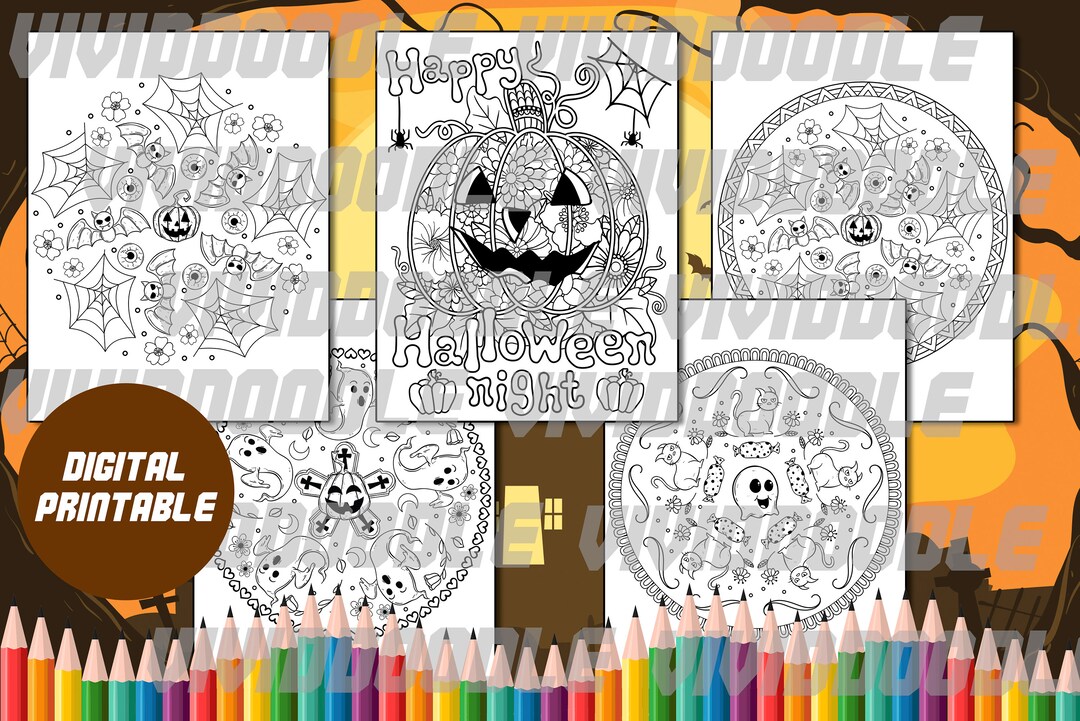 Mandala Halloween Coloring Pages for Adults and Kids Printable Instant ...
