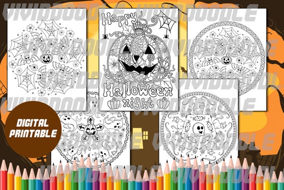 Mandala Halloween Coloring Pages for Adults and Kids Printable | Etsy