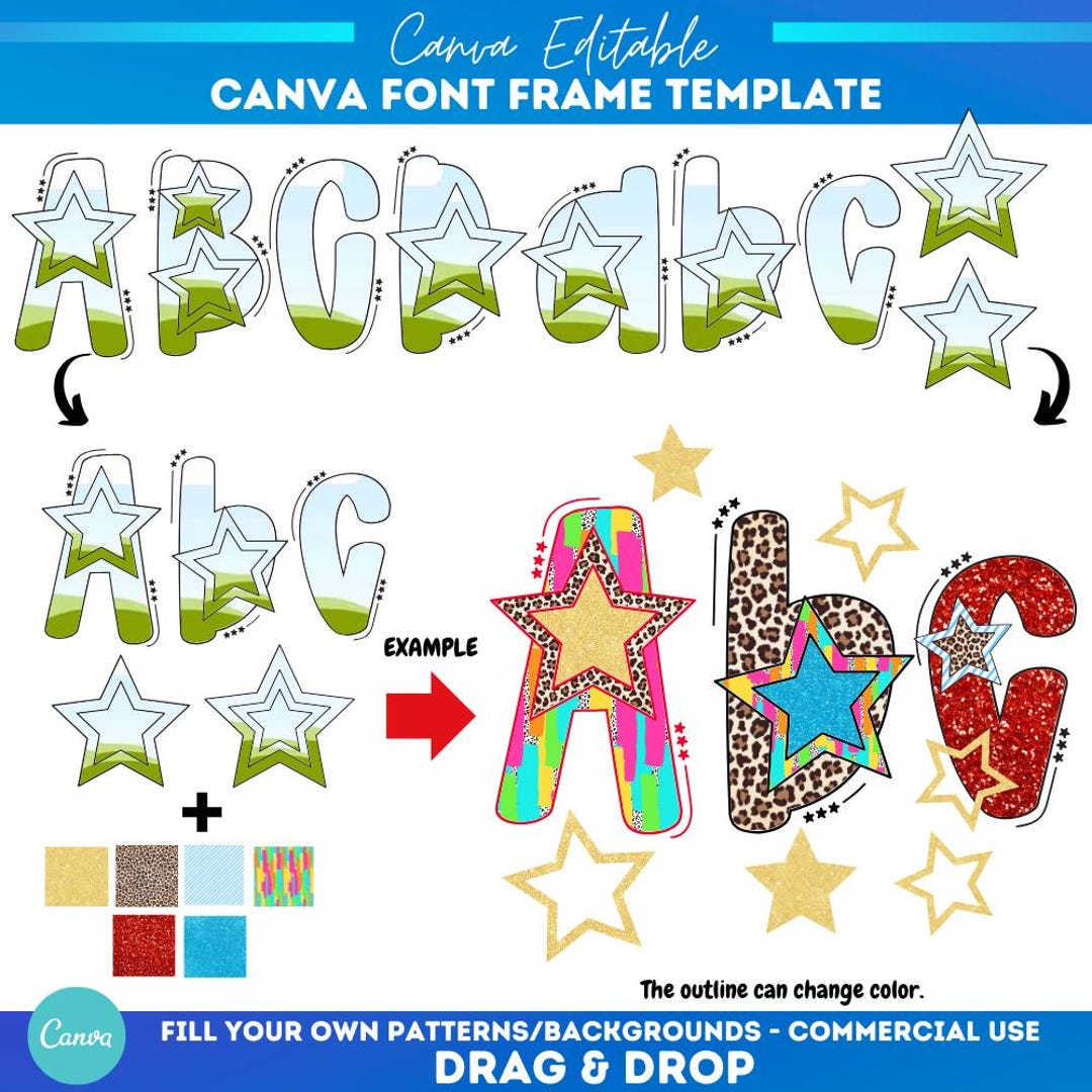 Little Preppy Star Teacher Canva Frame Template Alphabet | Sublimation ...